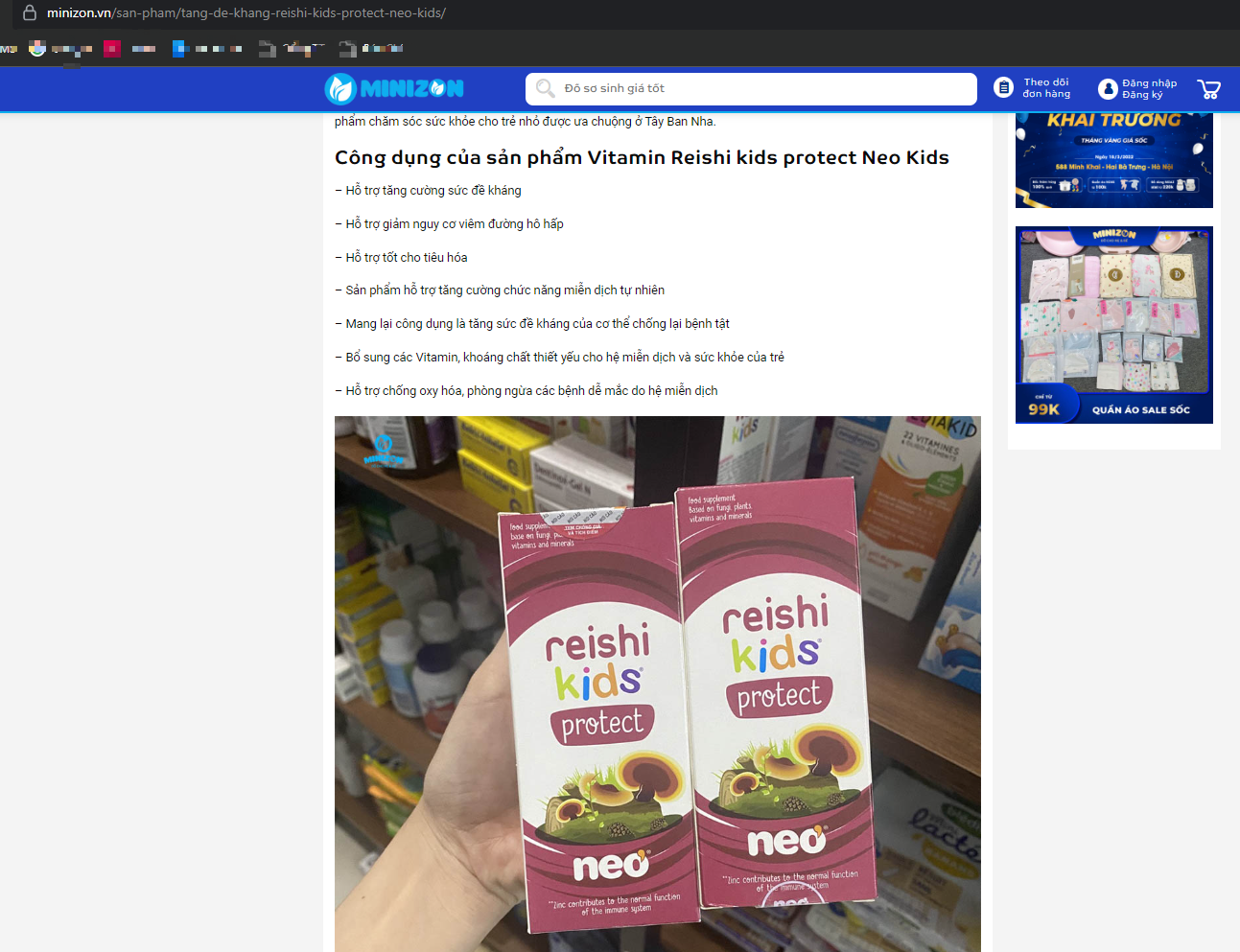 Thực phẩm bảo vệ sức khỏe Reishi Kids Protect quảng cáo vi phạm quy định của pháp luật