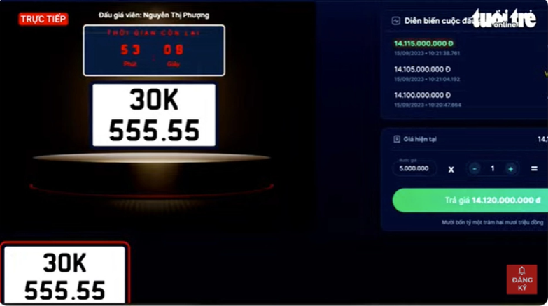 Biển số ‘VIP’ 30K - 555.55 giá hơn 14 tỷ đã có chủ trong phiên đấu giá biển số xe sáng nay